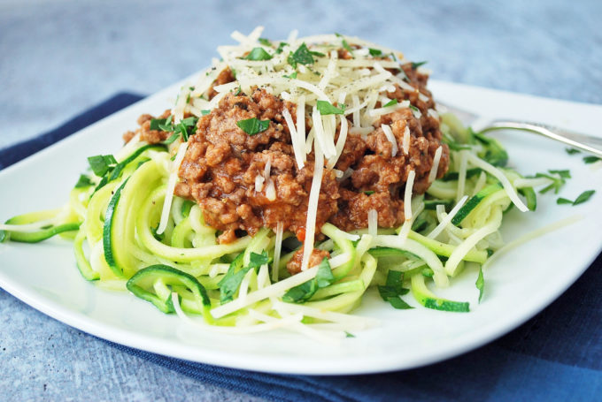 Zucchini Spaghetti with Easy Beef Bolognese - Amee's Savory Dish