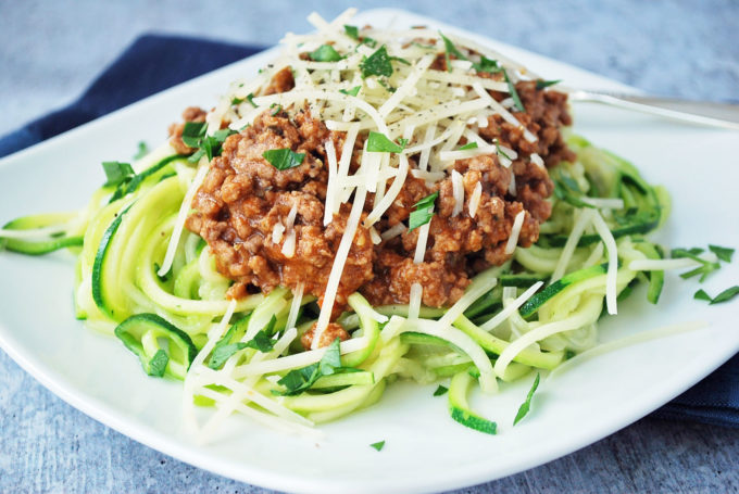 Zucchini Spaghetti with Easy Beef Bolognese - Amee's Savory Dish