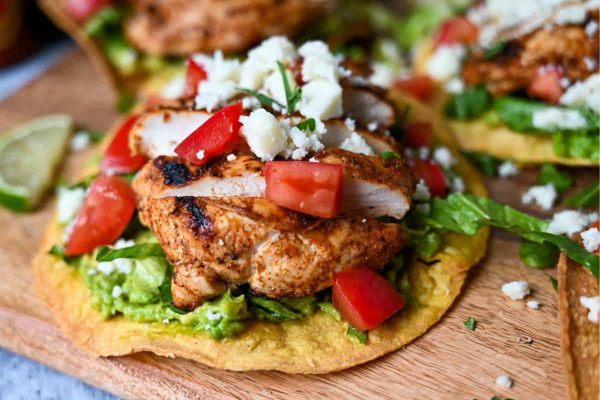 Avocado Tostadas with Grilled Chicken - Amee's Savory Dish