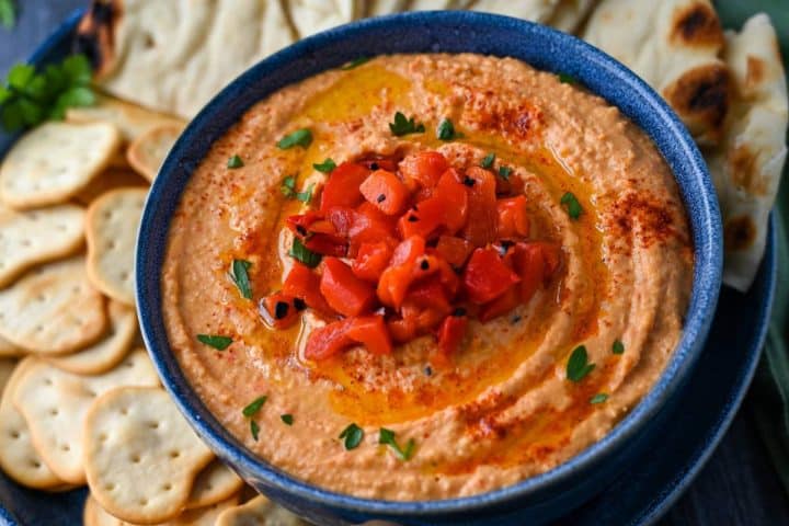 Paprika Hummus with Roasted Red Peppers - Amee's Savory Dish