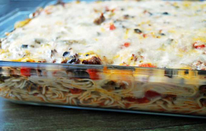 Baked Beef Spaghetti Casserole- Amee's Savory Dish