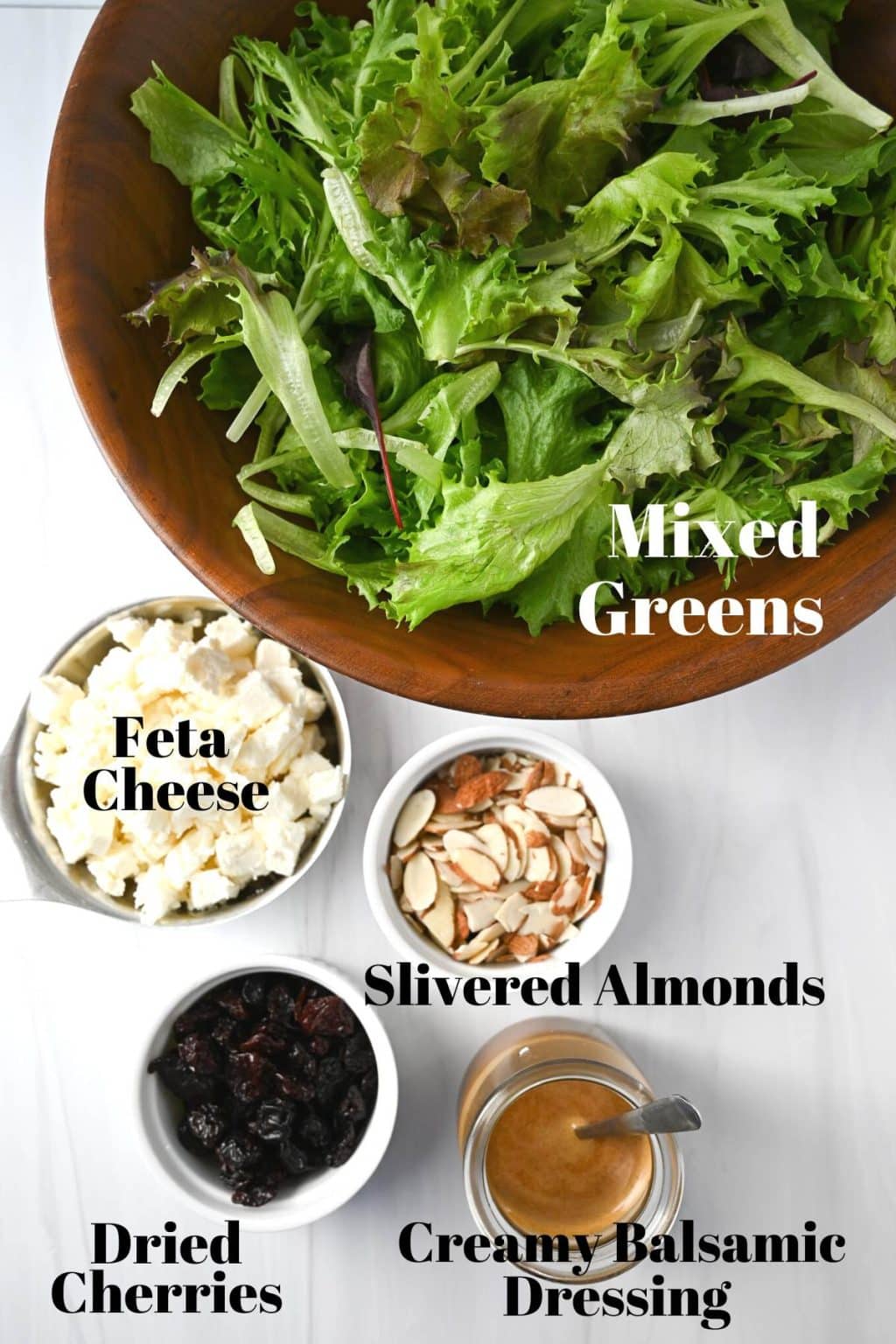 Easy Mixed Greens Salad with Cherries, Almonds & Feta