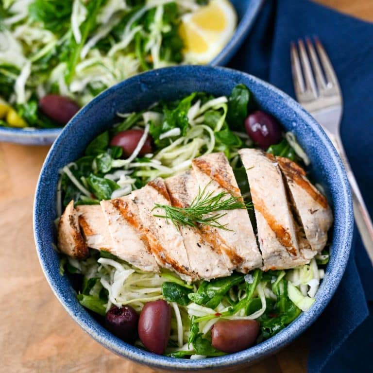 Greek Cabbage Salad with Grilled Chicken {Lahanosalata}