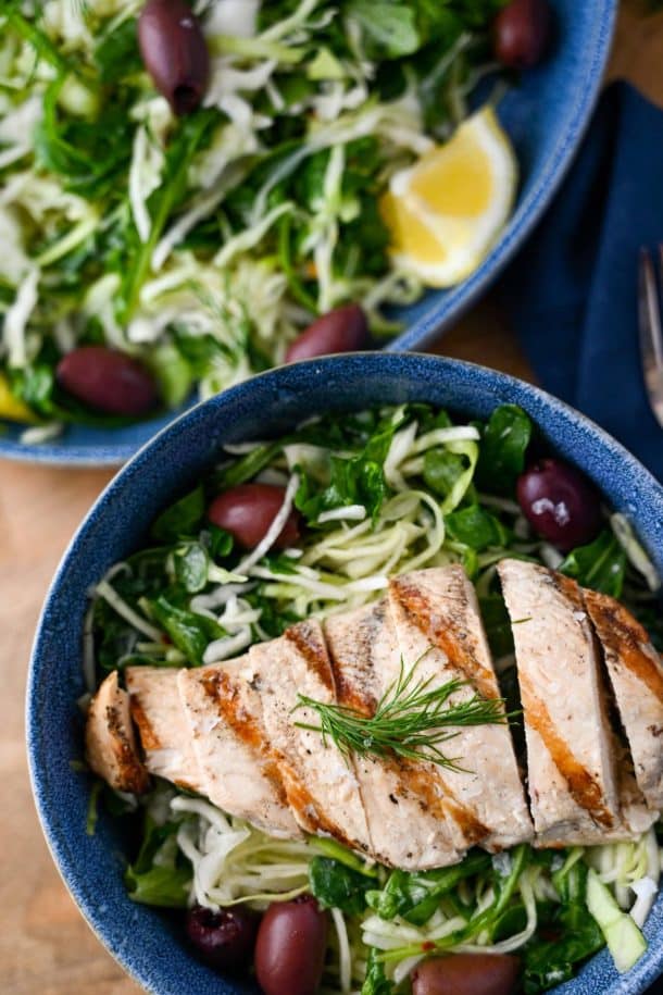 Greek Cabbage Salad with Grilled Chicken {Lahanosalata}